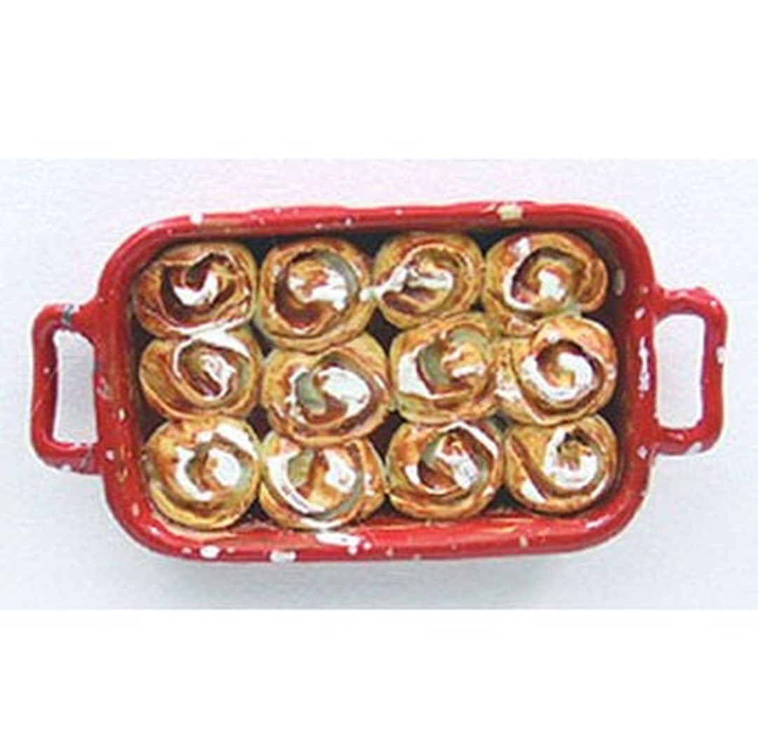 Dollhouse Miniature Freshly Baked Cinnamon Rolls in a Red Spatterware ...