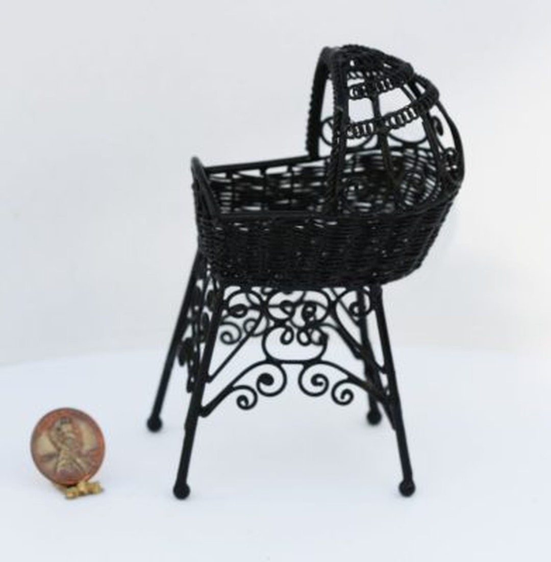 Dollhouse Miniature Black Wire Victorian Bassinet - Perfect for ...