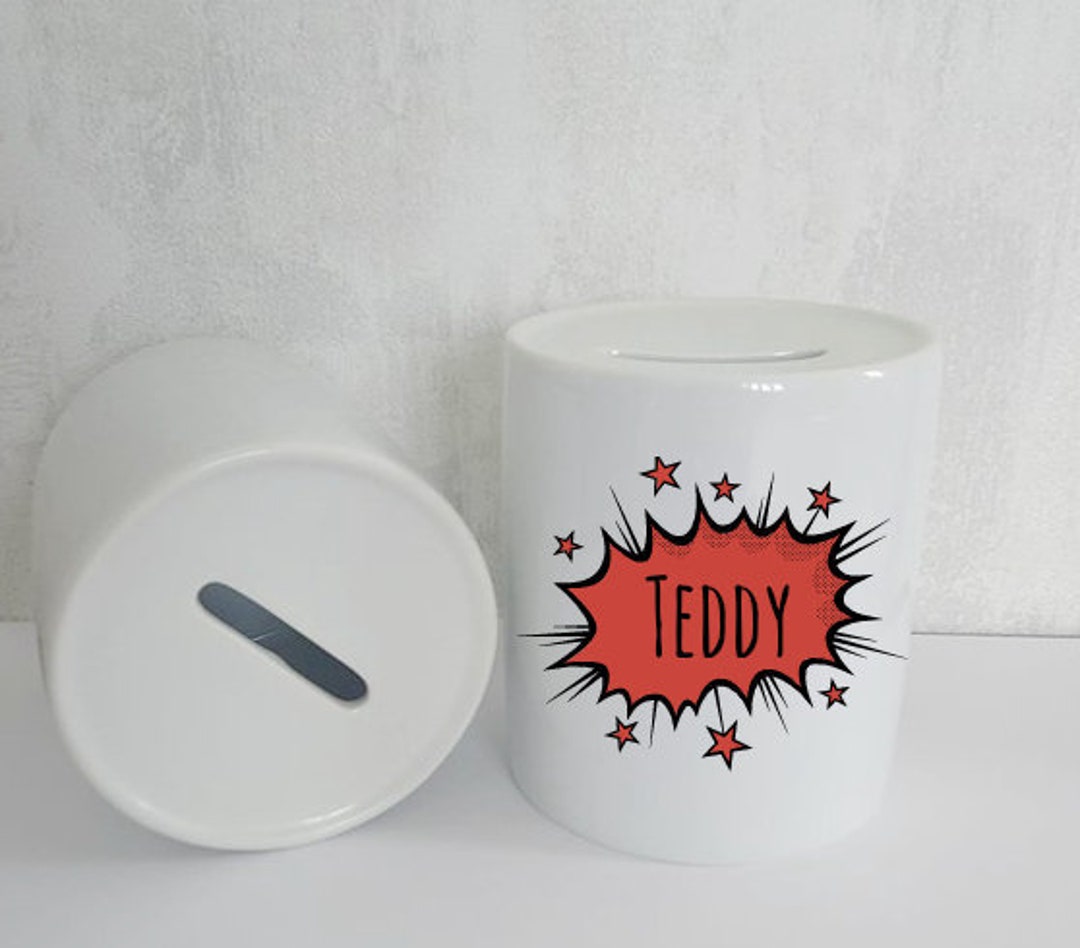 Personalised Super Hero Comic Splat Money Box for Boy Bedroom Decor ...