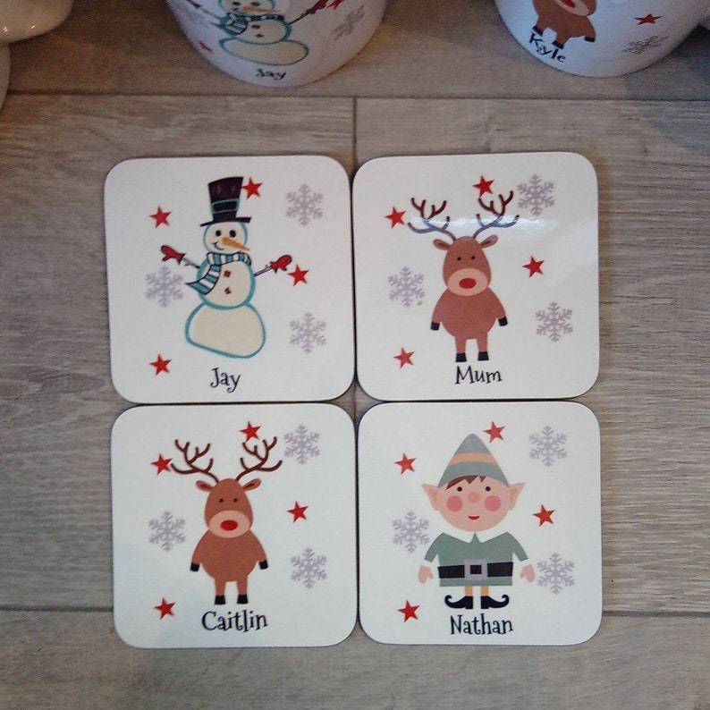 Personalised Christmas Mug and Coaster With Santa, Snowman, Reindeer or ...