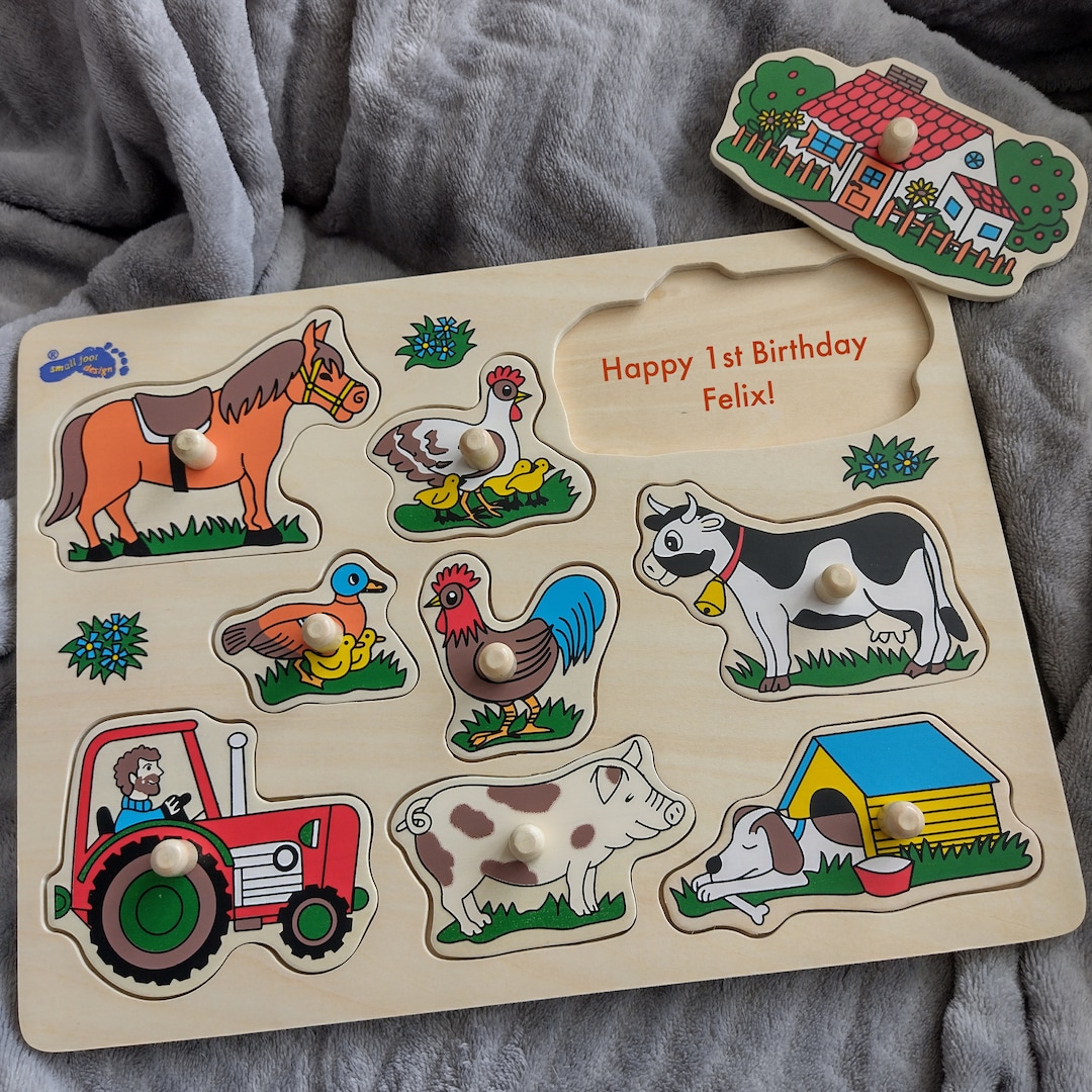 Personalised Wooden Farm Animals Jigsaw Puzzle, 1st Birthday Gift ...