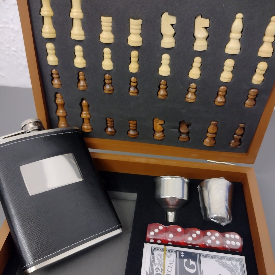 Luxury Wooden Engraved Games Night Set, Chess Board, Playing Cards ...