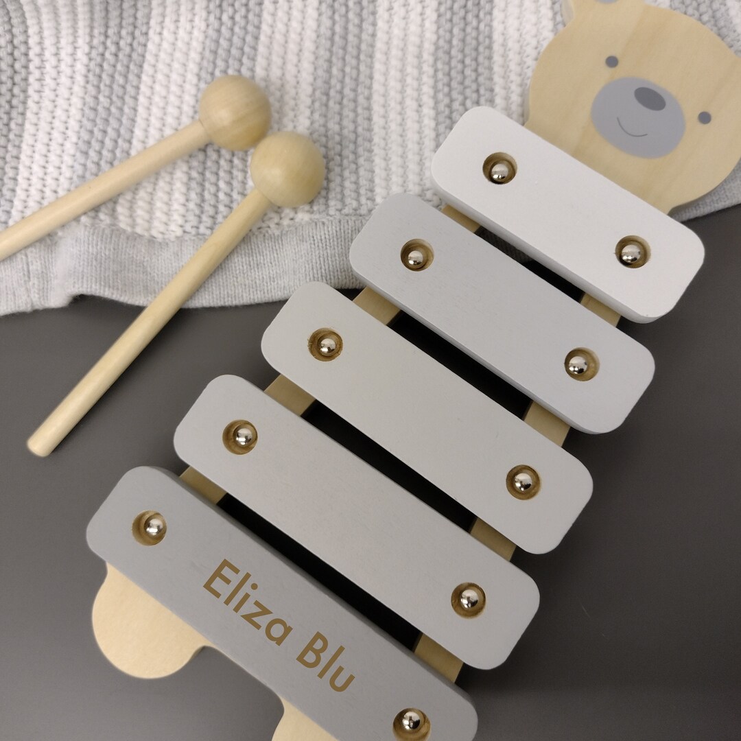 Personalised Engraved Wooden Teddy Bear Xylophone, Musical Instrument ...