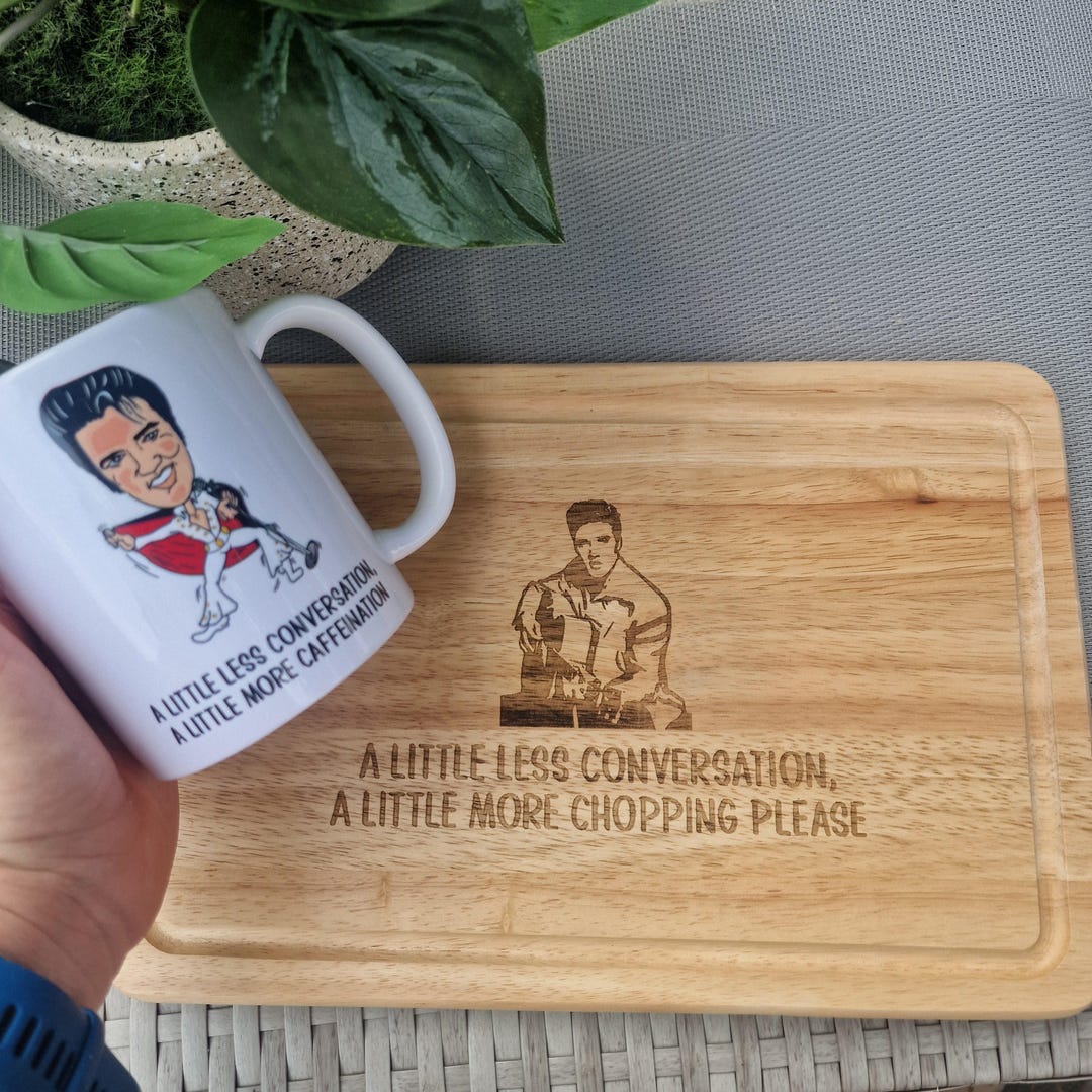 Elvis Wooden Engraved Chopping Board, or Mug or Both Elvis Fan Serving ...