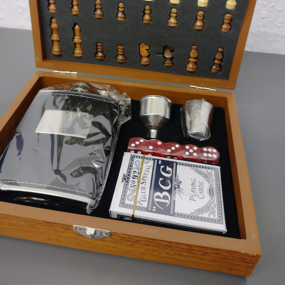 Luxury Wooden Engraved Games Night Set, Chess Board, Playing Cards ...