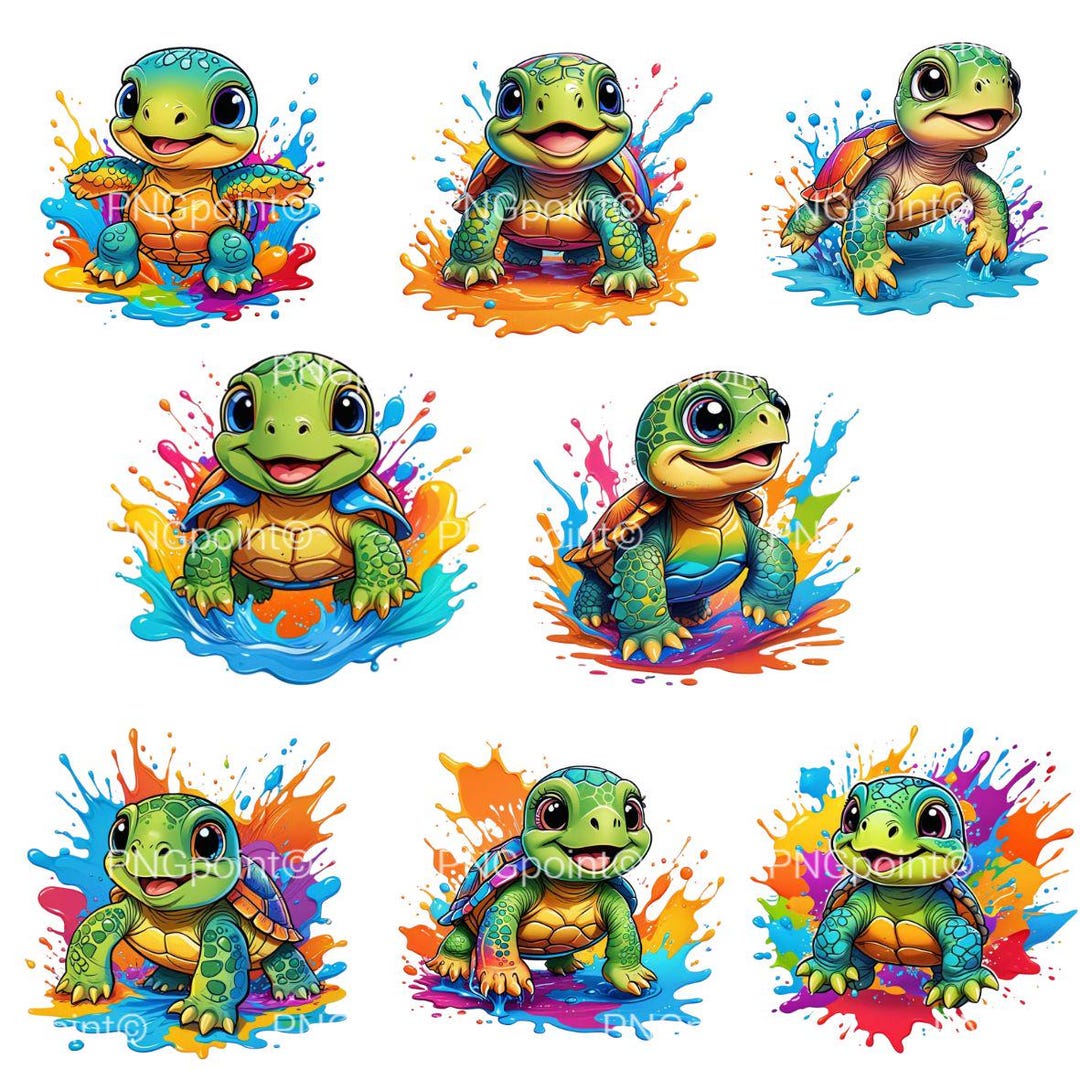 Cute Rainbow Turtle Png Bundle, Cute Turtles Images, Rainbow Turtles ...