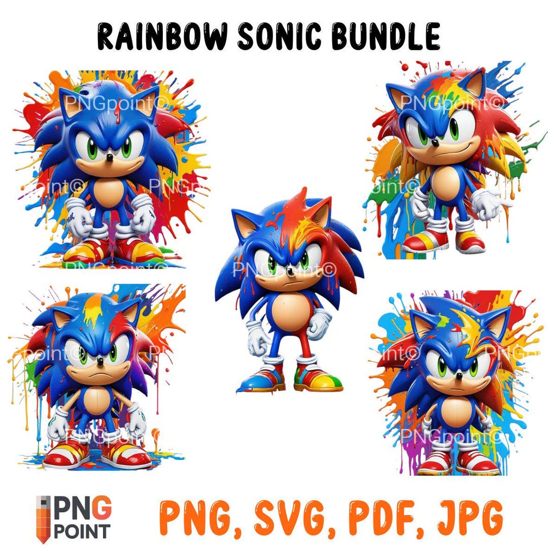 10 Rainbow Sonic Image Bundle, Sonic Png, Sonic Svg, Sonic the Hedgehog ...