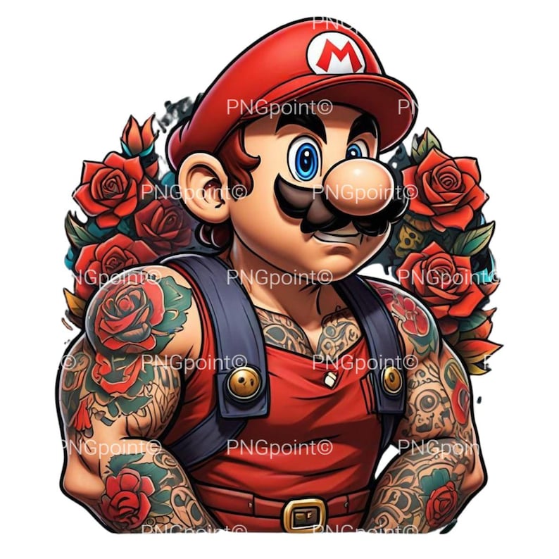 Mario Tattoo PNG Bundle: Super Mario Brothers Images (commercial Use ...