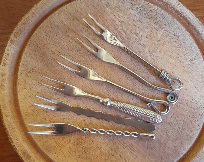 Six Little Cocktail or Aperitif Forks French Cutlery Metal, Pretty ...