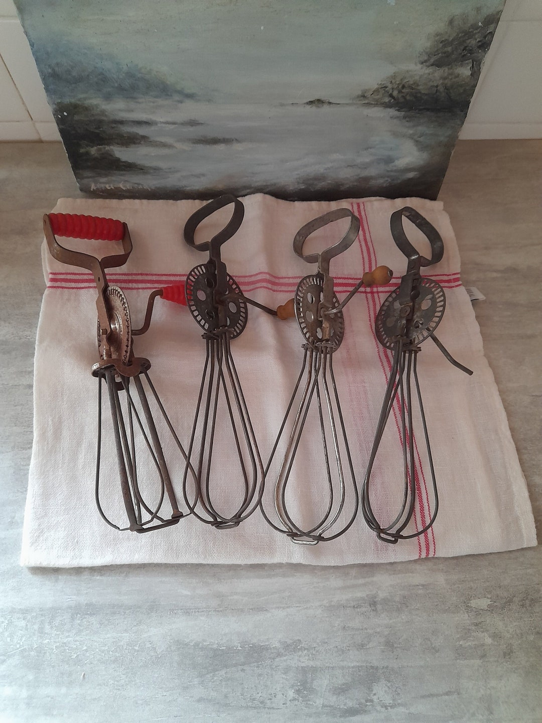 Four Vintage Hand Whisks - Vintage Metal Kitchen Utensils, Baking ...