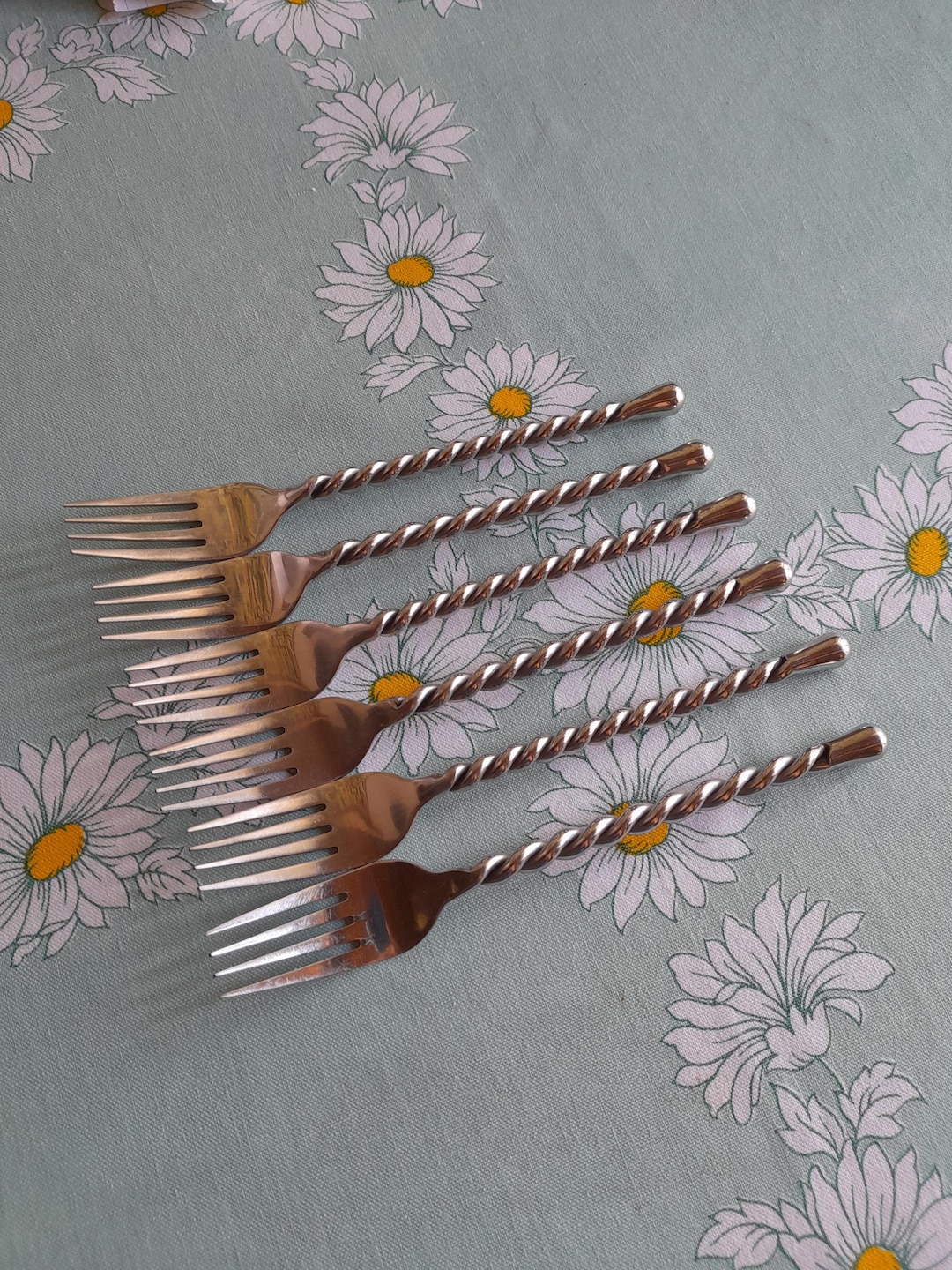 Six Forks - Table Forks, French Cutlery - Metal, Pretty Twisted Handle ...