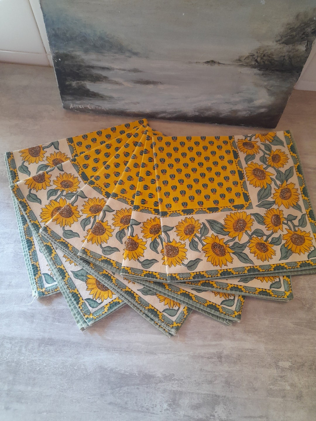 Set of Six Provençal Sunflower Napkins, French Vintage Cotton ...