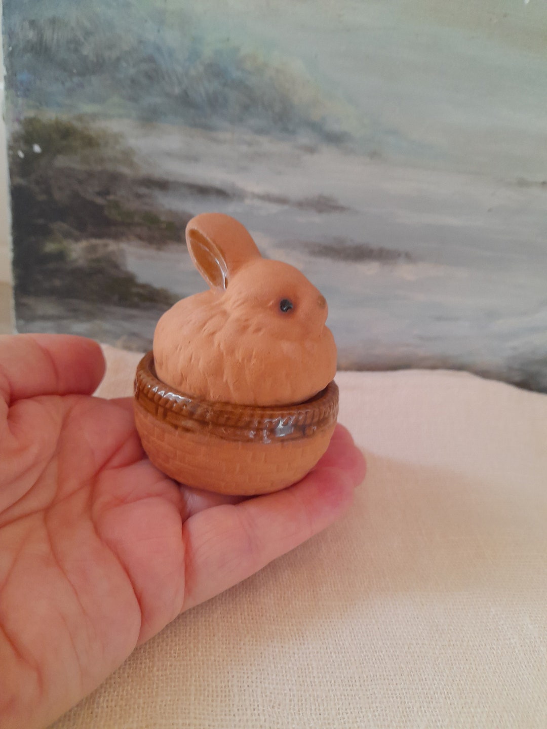 Japanese Rabbit, Very Small Partially Glazed Terracotta, Lidded Pot ...