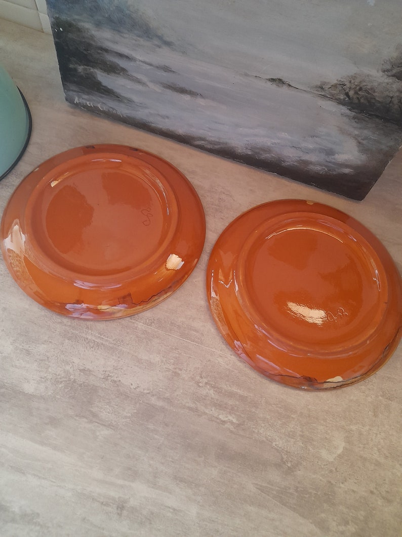 Two Terracotta Plates - Hand Painted Terracotta Tea or Dessert Plates ...