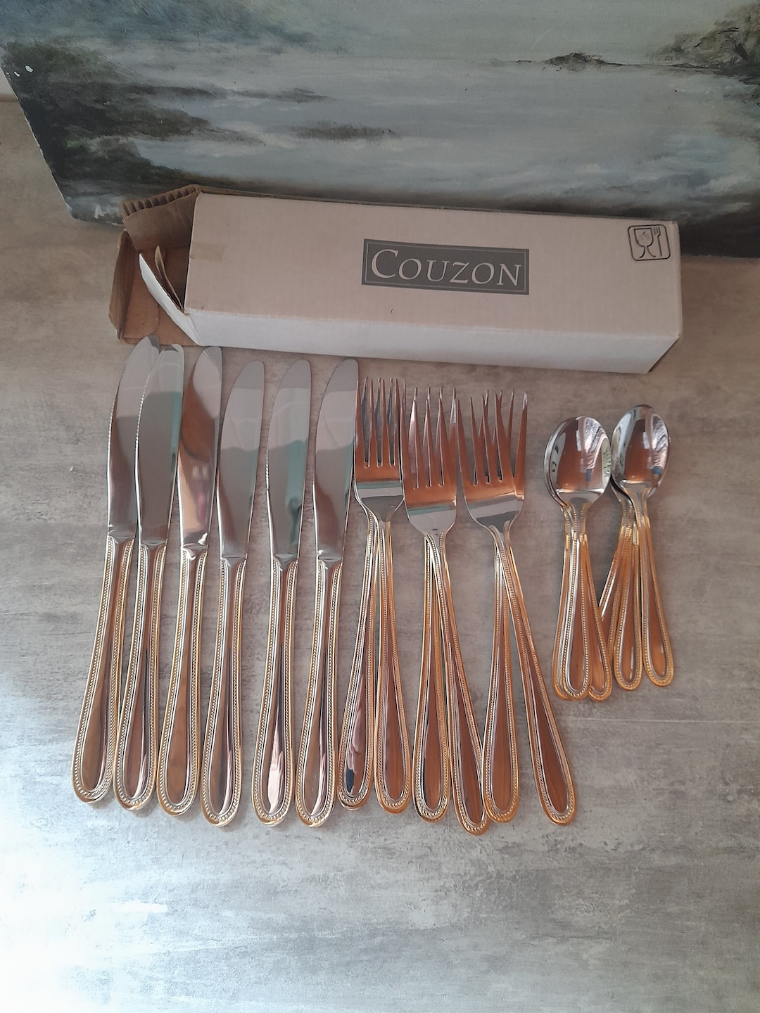 Jean Couzon Set of 18 Pieces of Cutlery, 6 Knives, 6 Forks, 6 Tea ...