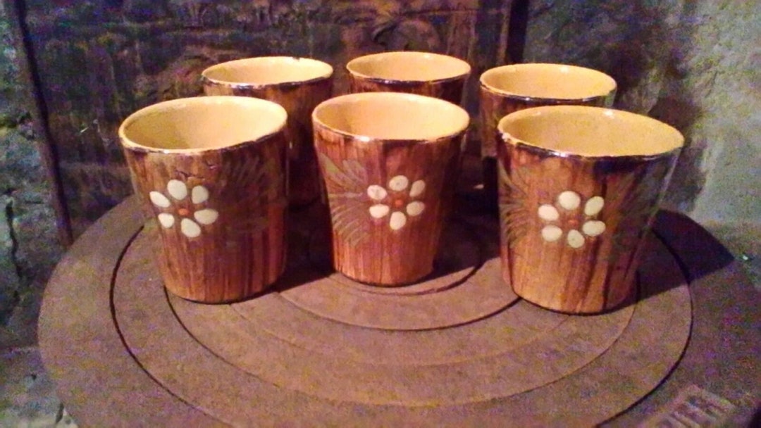 Rare Set of Six Soufflenheim Glazed Pottery Goblets - Vintage Alsace ...