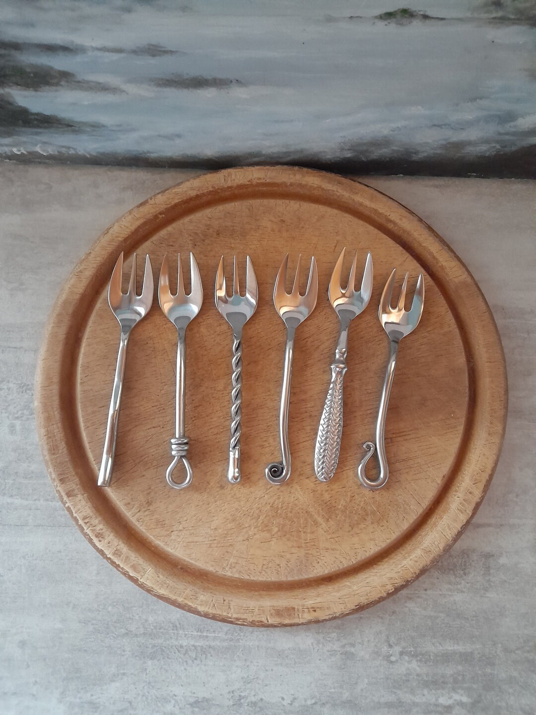 Six Small Forks - French Cutlery - Metal, Pretty Handle Designs ...