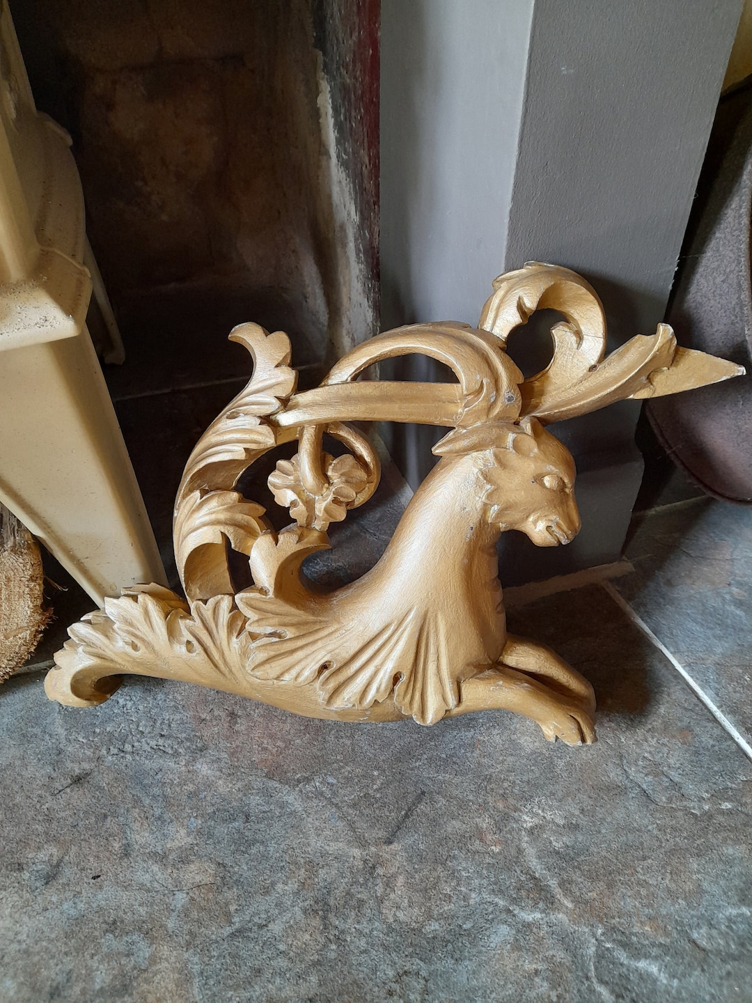 Old Wooden Chimère Carving, Pediment - Fronton - Chimera, French Carved ...