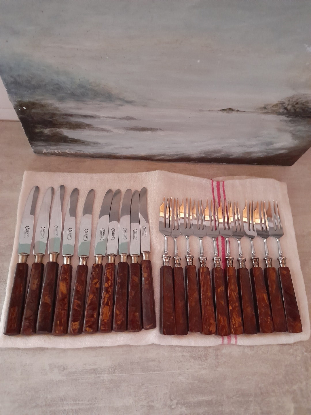Pretty Dessert Cutlery, Vintage, 20 Pieces of Cutlery Wood Handles ...