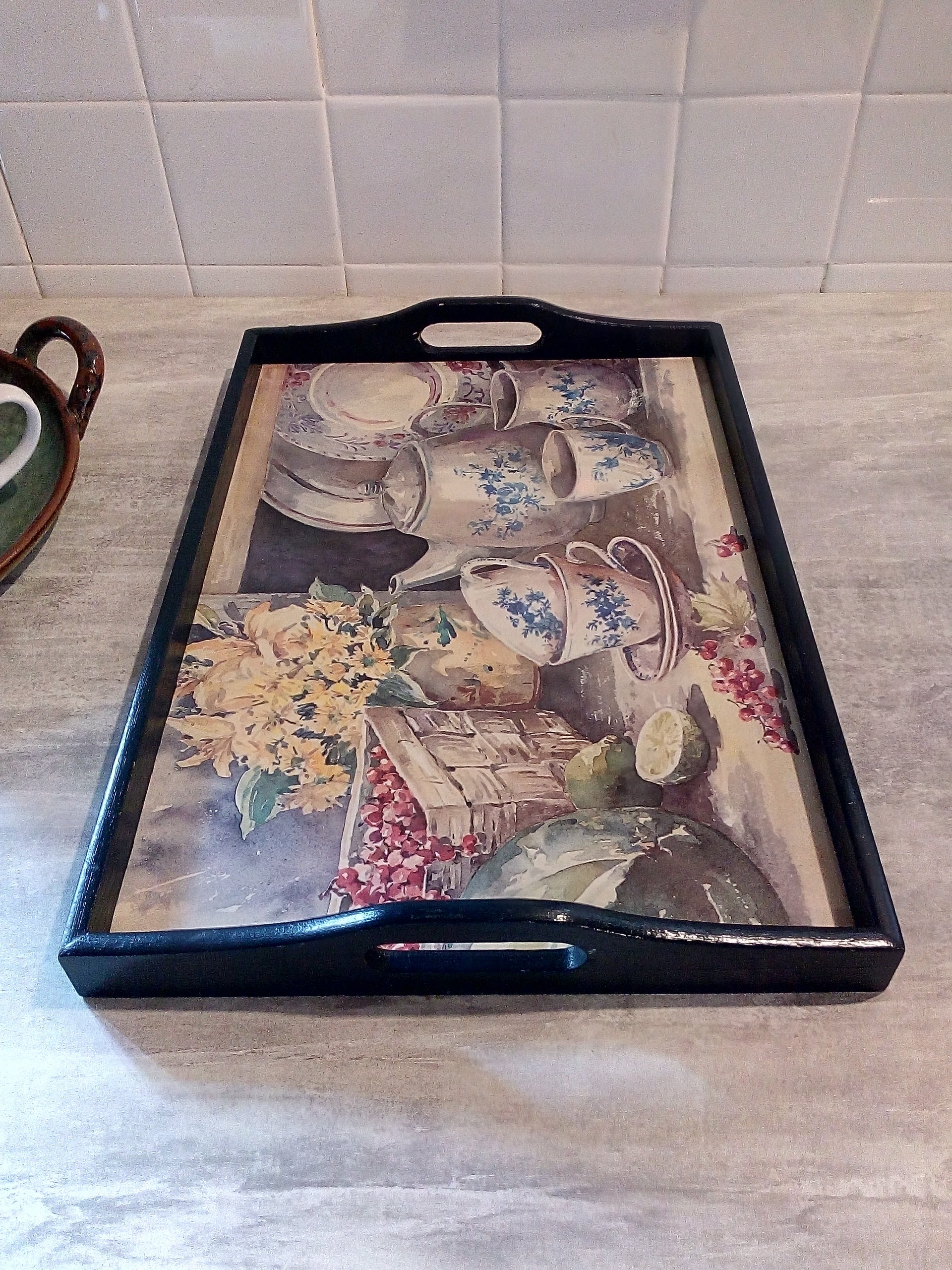 Pretty Vintage Wooden Tray With Handles Decorated With - Etsy
