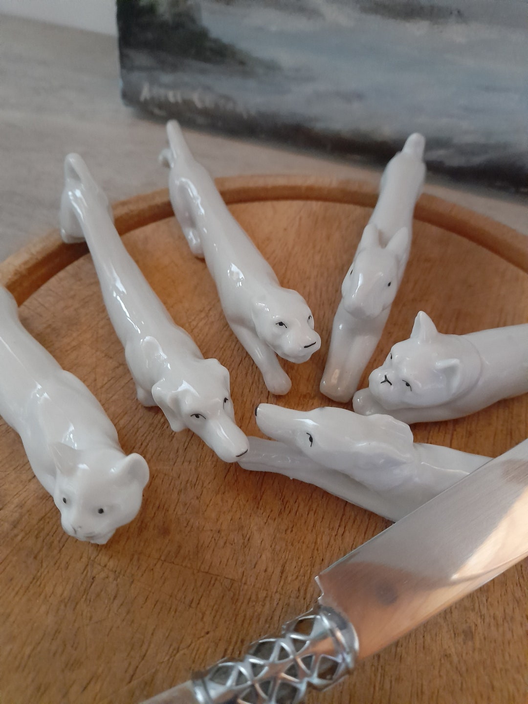 Six White Porcelain Art Deco Elongated Animal Knife Rests - French ...