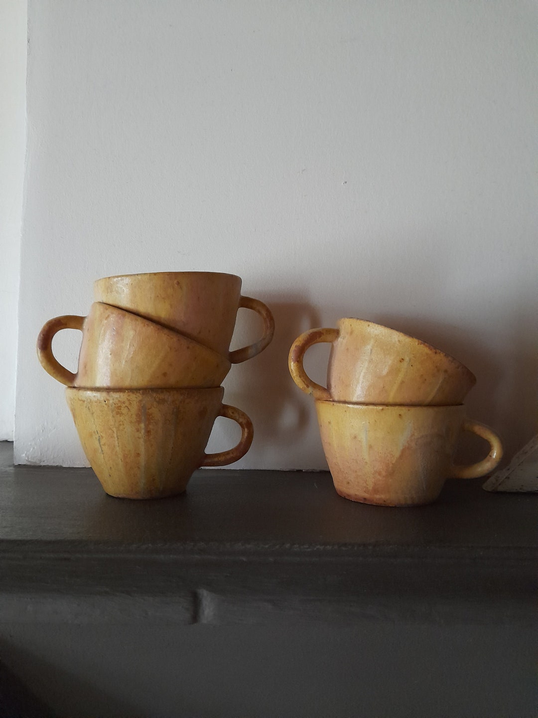 Pretty Set of Five Small Coffee Cups - Vintage French Unglazed Pottery ...