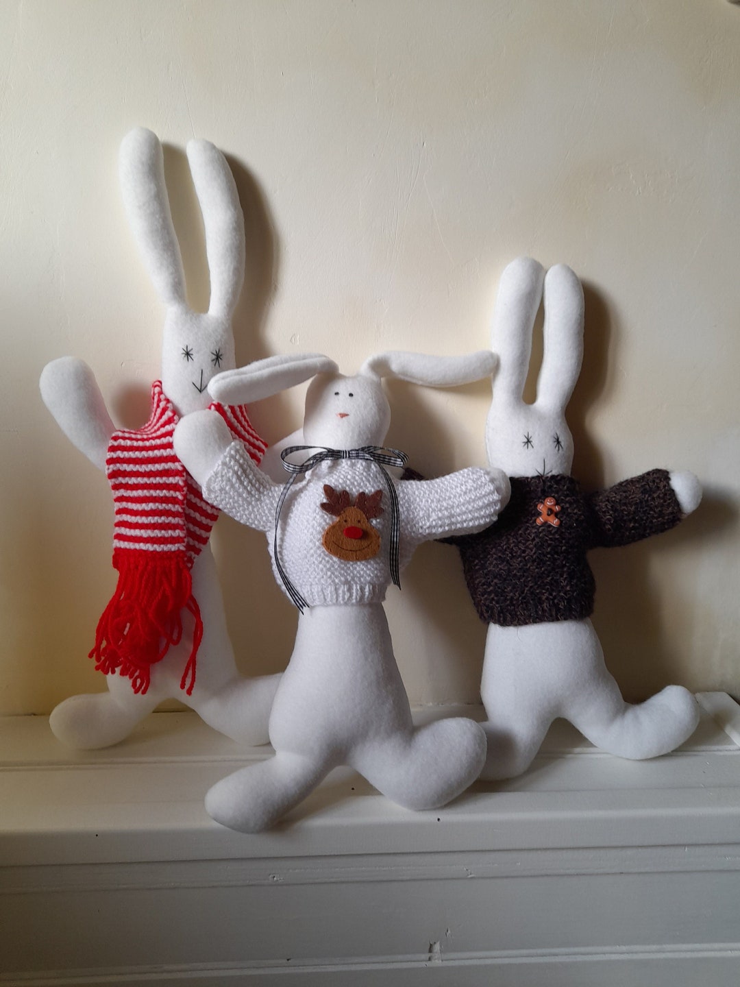Winter Rabbits - Three Sweet Hand Sewn Rabbits, Hand Knitted Details - Etsy