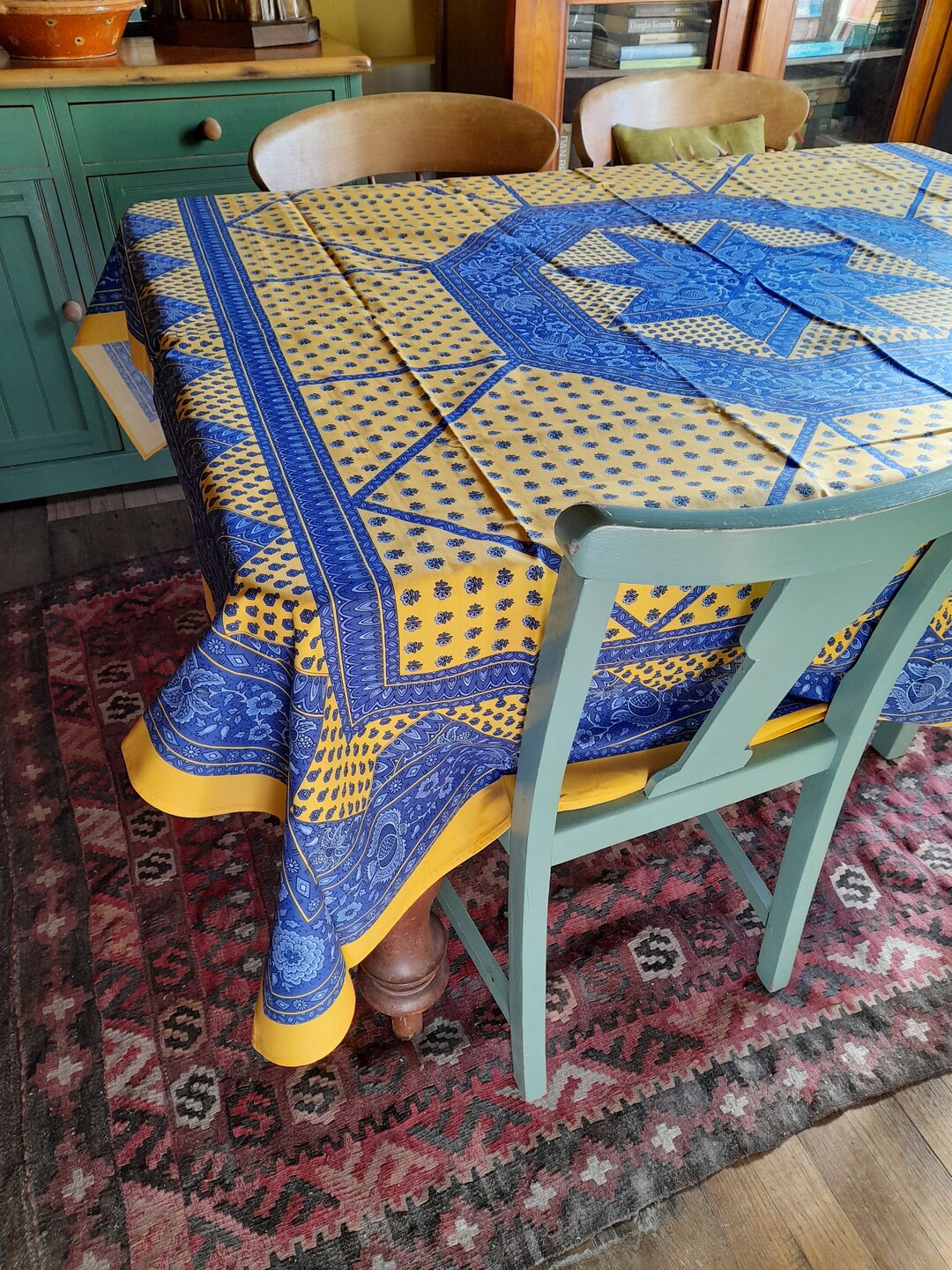Large Square Cotton Provencal Tablecloth, French, 176 Cm Square, Blue ...