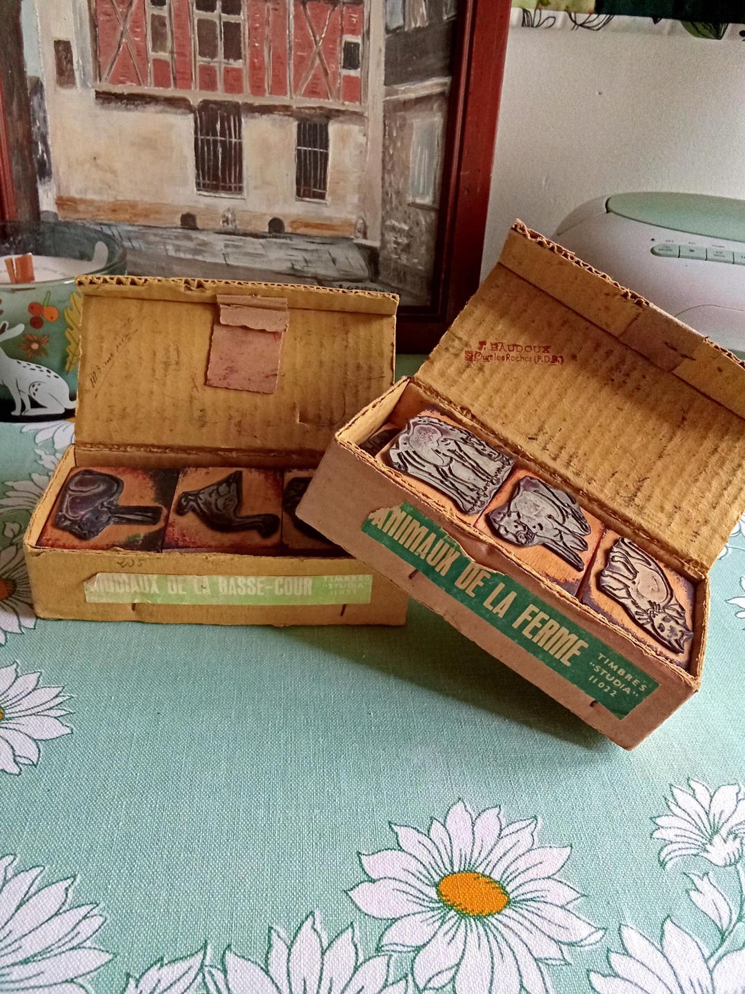 Two Boxes of Vintage French Rubber Stamps, 1950s, Farmyard & Barnyard ...
