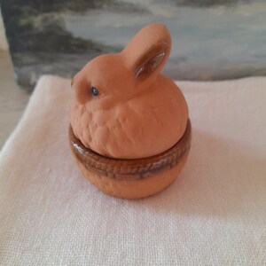 Japanese Rabbit, Very Small Partially Glazed Terracotta, Lidded Pot ...