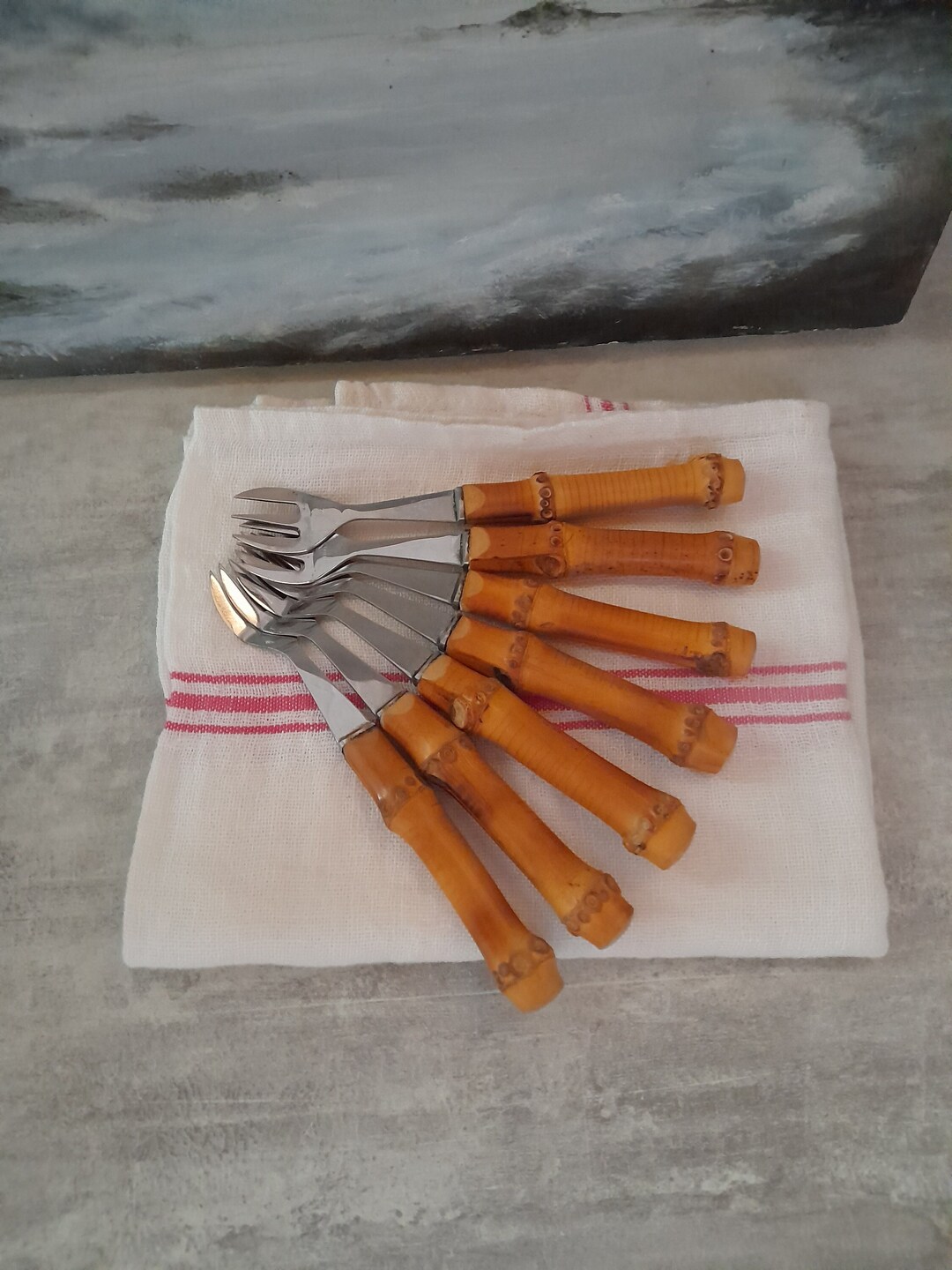 Pretty Bamboo Cutlery Set - Seven Very Small Forks, Stainless Steel ...