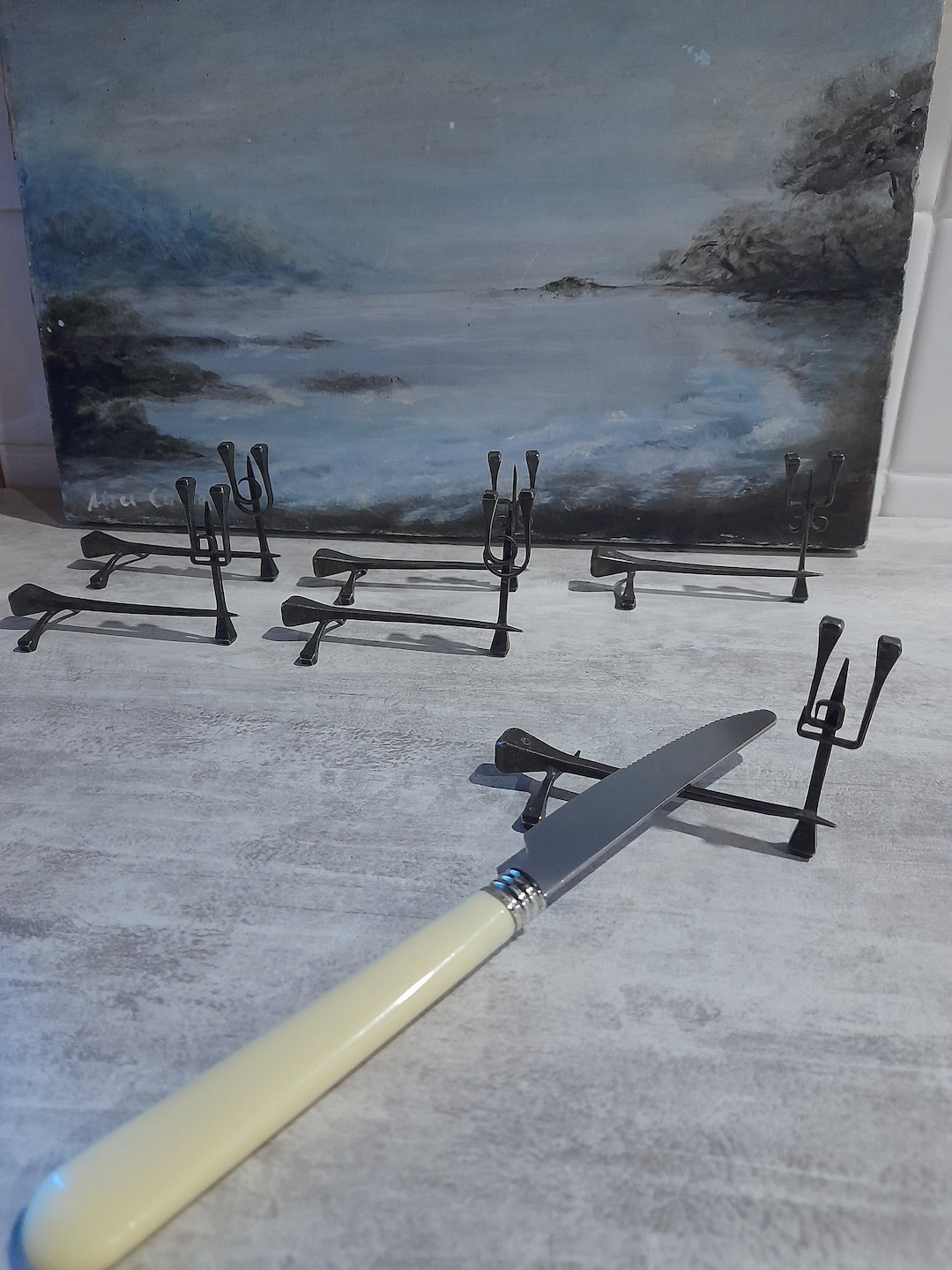 Six Metal Knife Rests - Made With Nails From a Farrier, French Metal ...