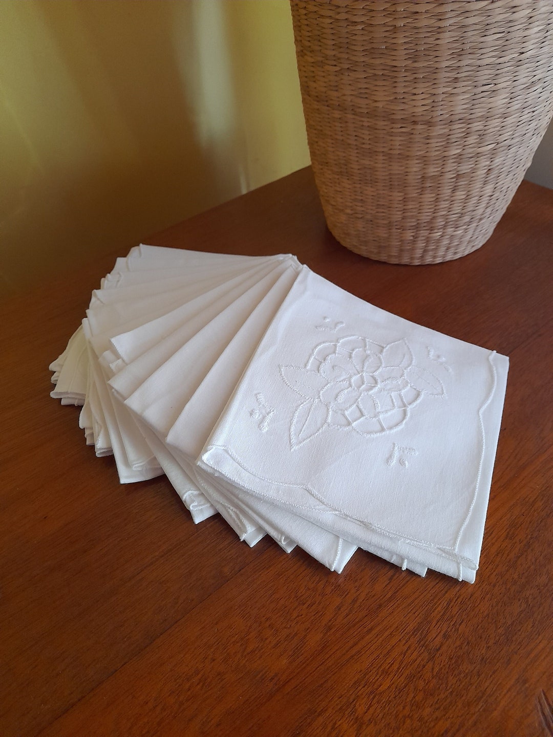 Lovely Set of 11 Vintage French White Cotton Napkins - Serviettes De ...