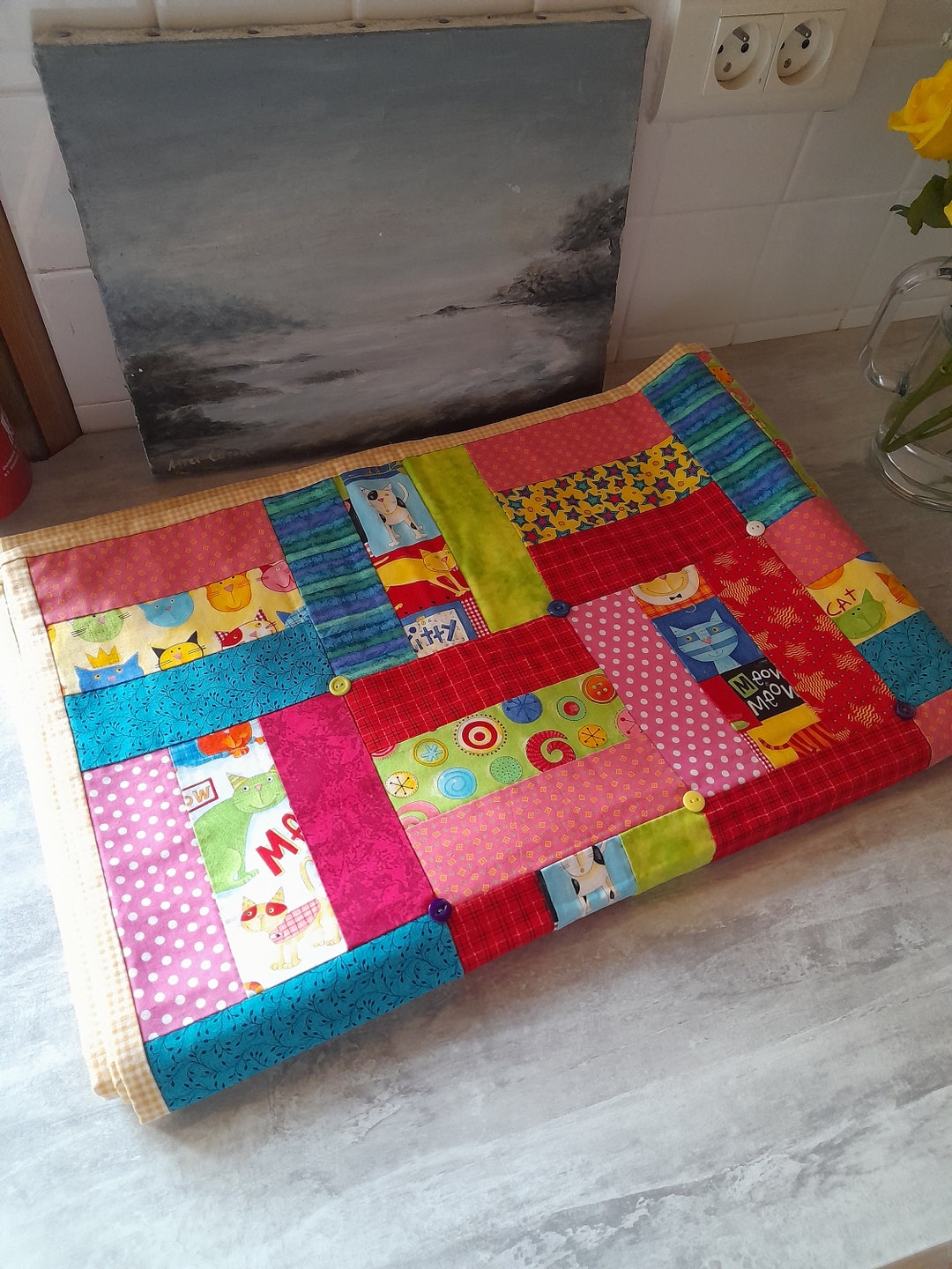 Cats on the Loose - Hand Sewn Patchwork Quilt, Sofa Throw, Wall Quilt ...