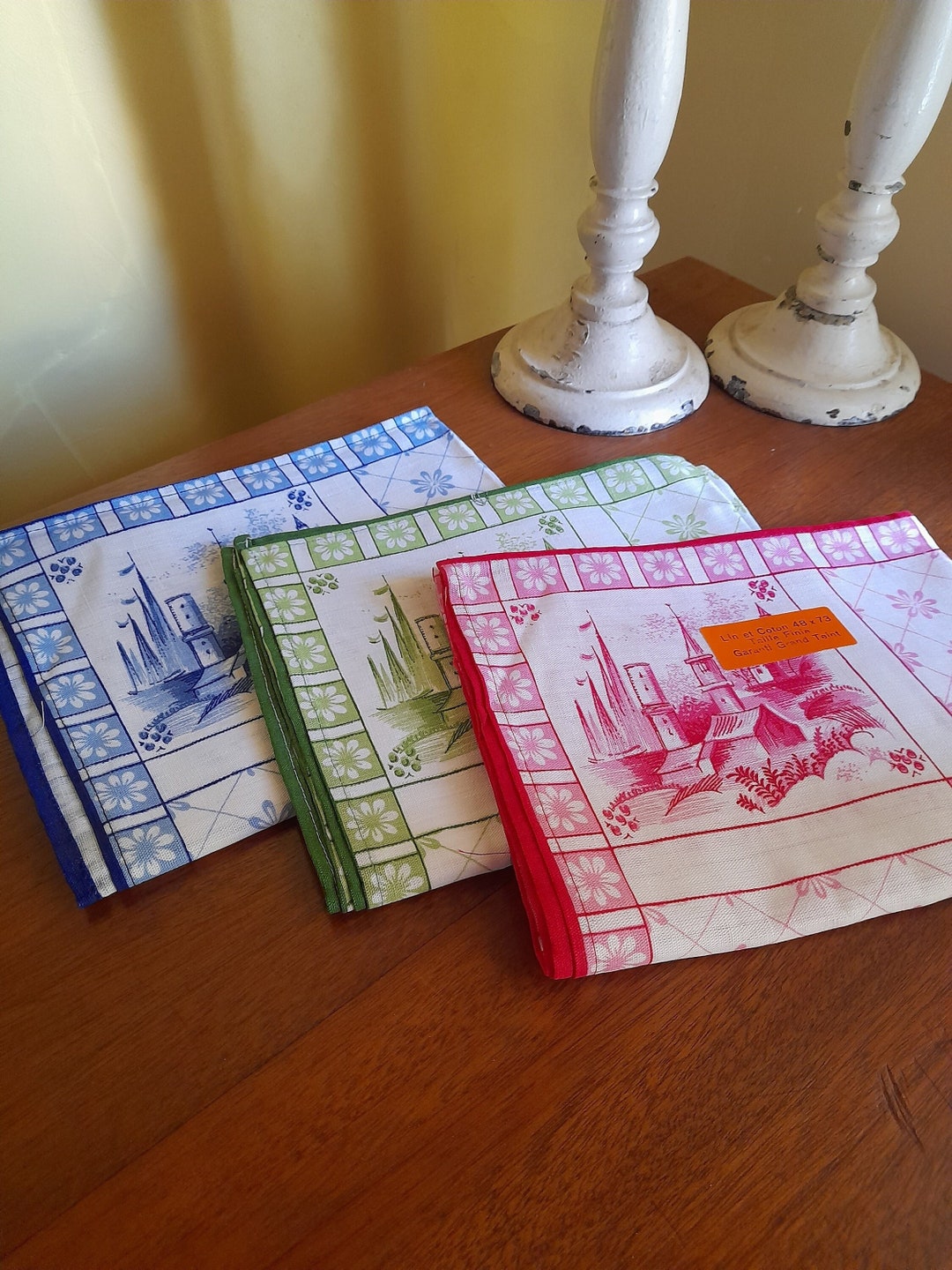 Three Tea Towels, Set of Pretty Vintage but Unused Tea Towels, Torchons ...