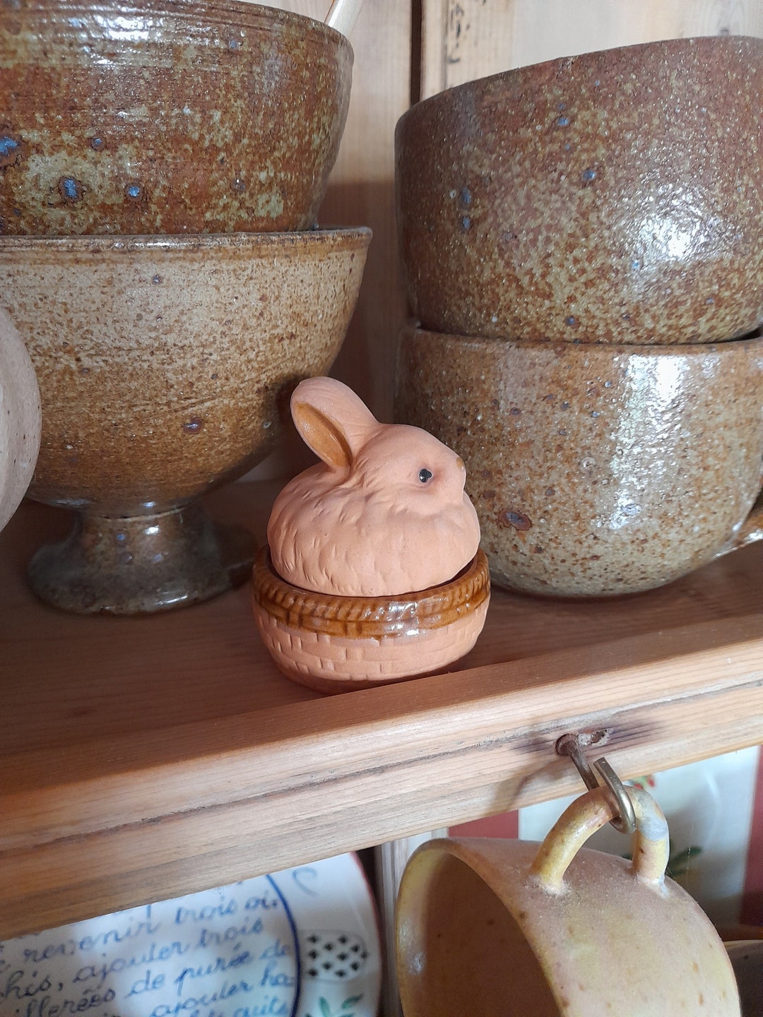 Japanese Rabbit, Very Small Partially Glazed Terracotta, Lidded Pot ...