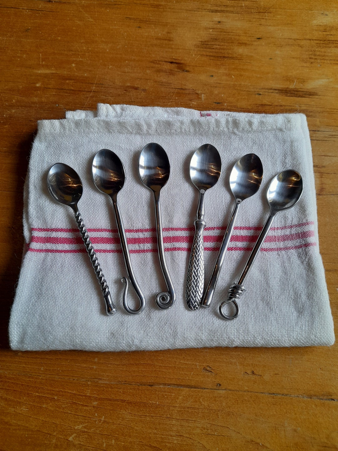 Six Small Spoons French Cutlery Metal, Pretty Handle Designs, Different ...