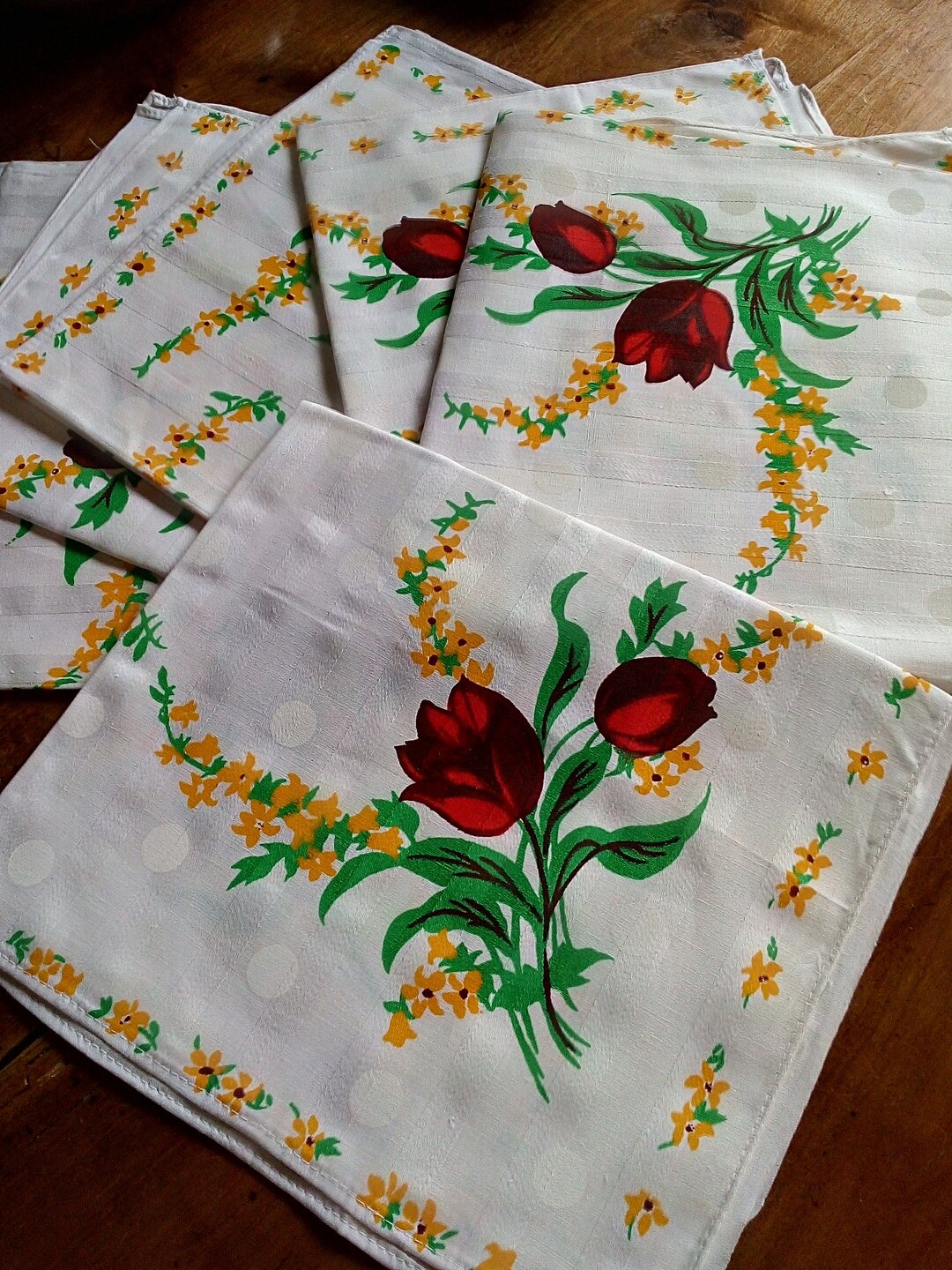 Lovely Set of 6 Napkins - Vintage French Serviettes De Table - Tulips ...