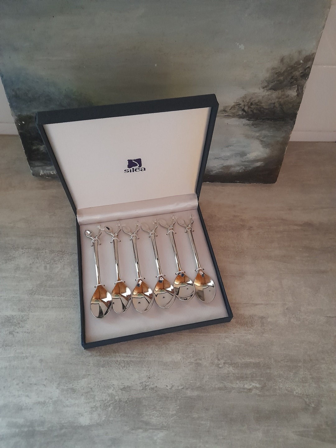Boxed Set of Six Coffee Spoons, Lovely Set of French Silea Silvered ...
