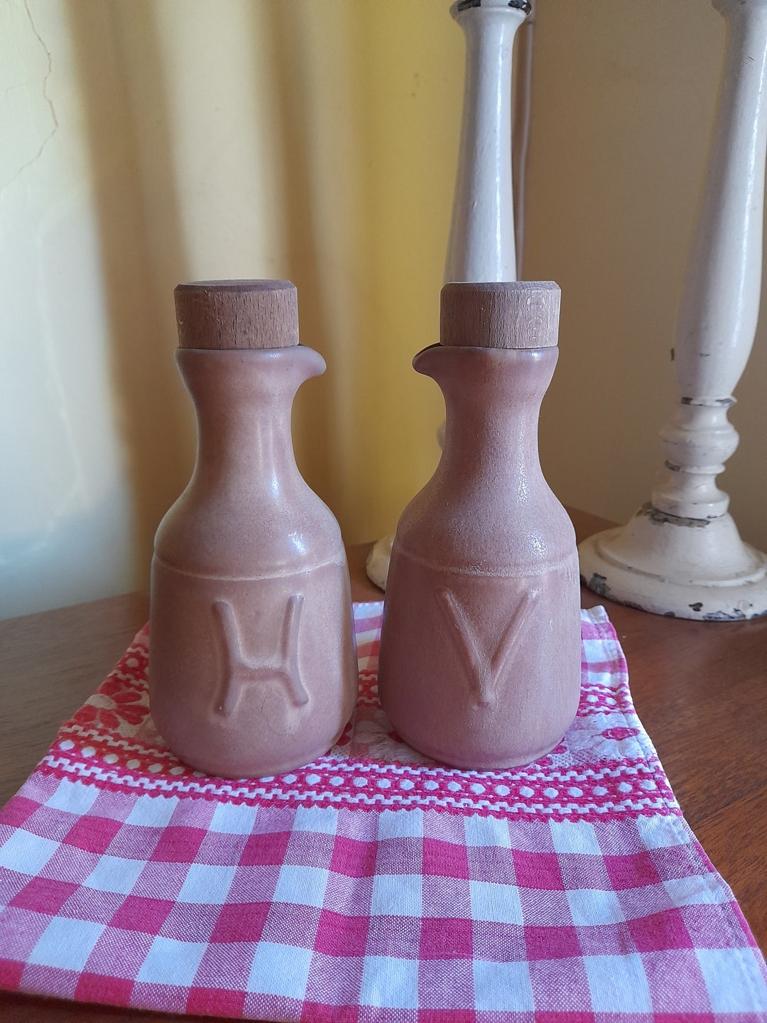 Pretty Vintage Grès Pottery Oil and Vinegar Carafes With Stoppers - Etsy