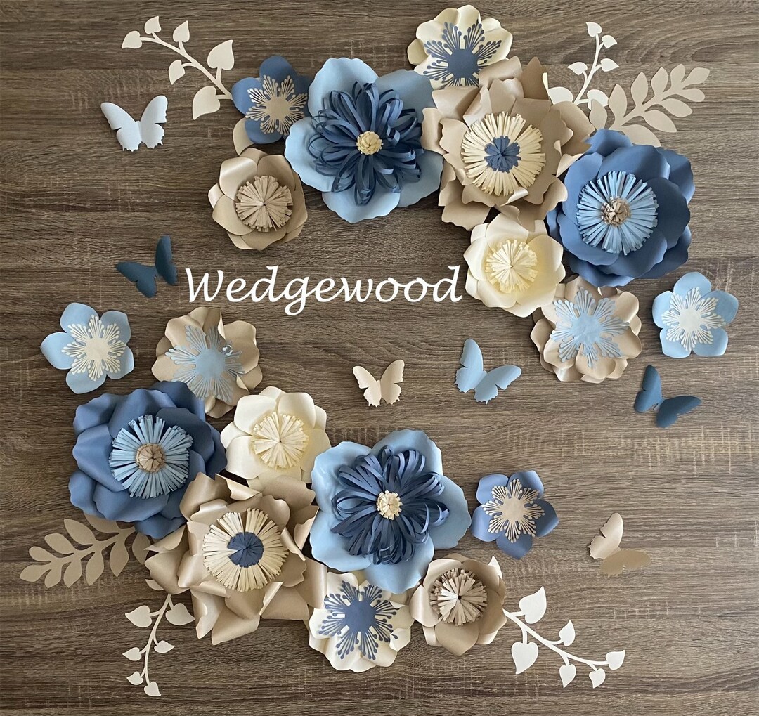 Paper Flower Wall Decor, wedgewood Blue Flowers, Blue Handmade Paper ...