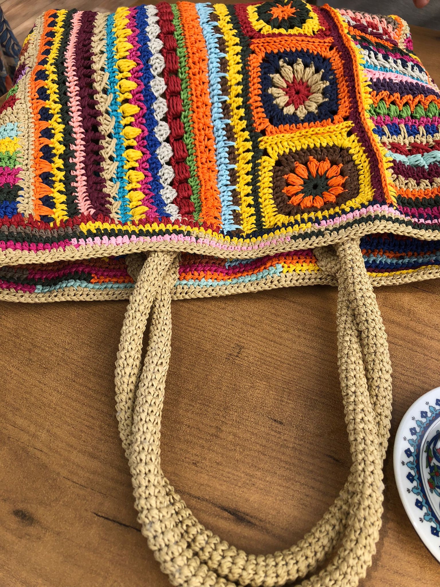 Boho Crochet Bag Pattern, DIY Granny Square Tote, Colorful Crochet ...