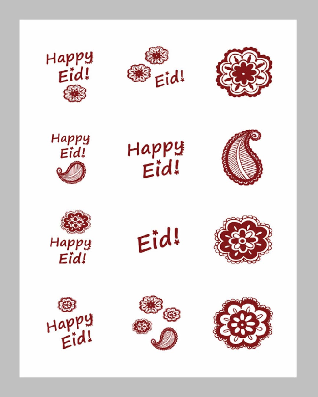 Printable Happy Eid Holiday Henna Designs Motif 2 Inch Sticker Designs ...
