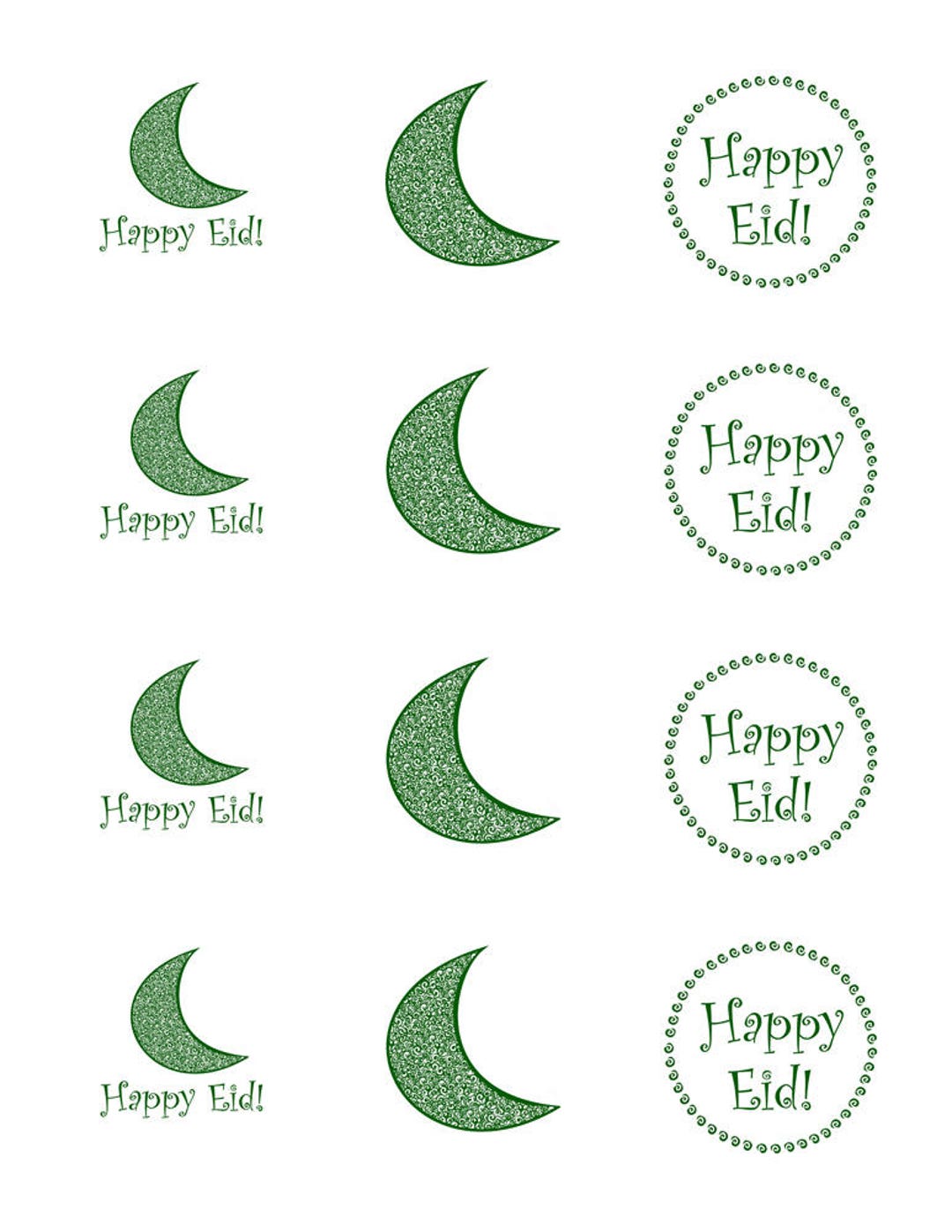 Printable Happy Eid Holiday Crescent Moon 2 Inch Sticker Designs for ...