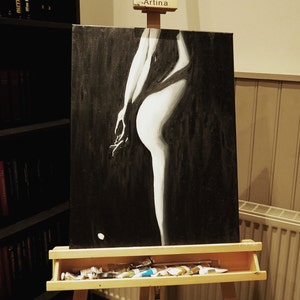Tasteful Nude Print Oil on Canvas Painting, Female Form, Sexy Silhouette Woman, Two-tone, Black ...