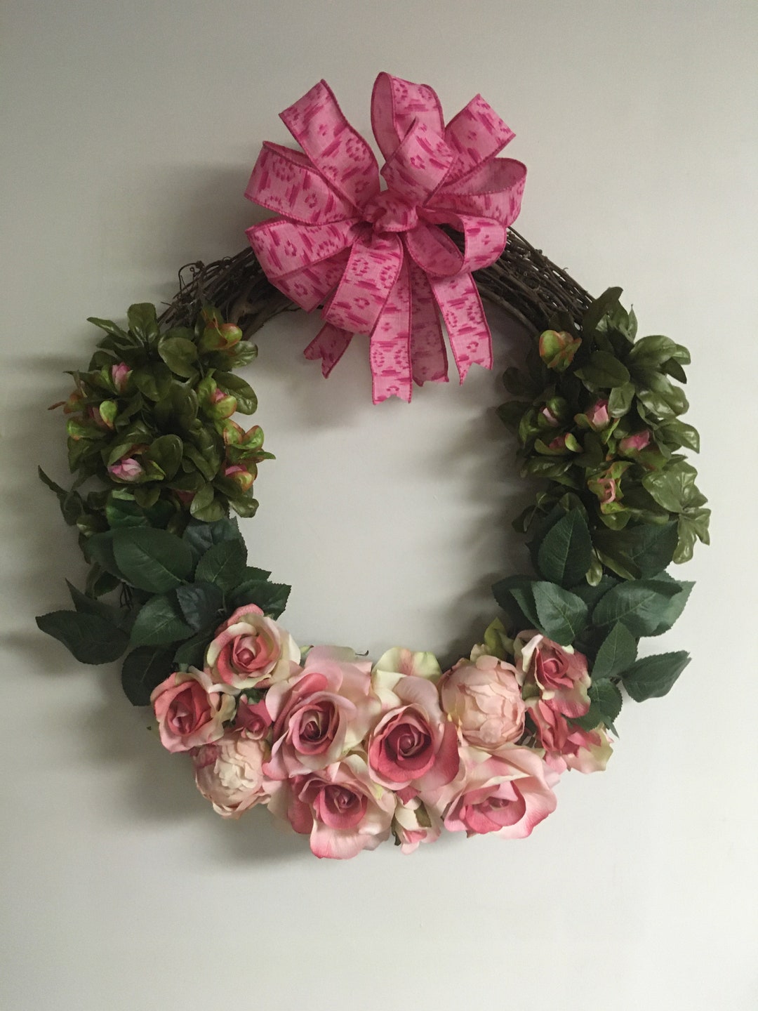 Pink Roses/ Azalea Door Wreath - Etsy