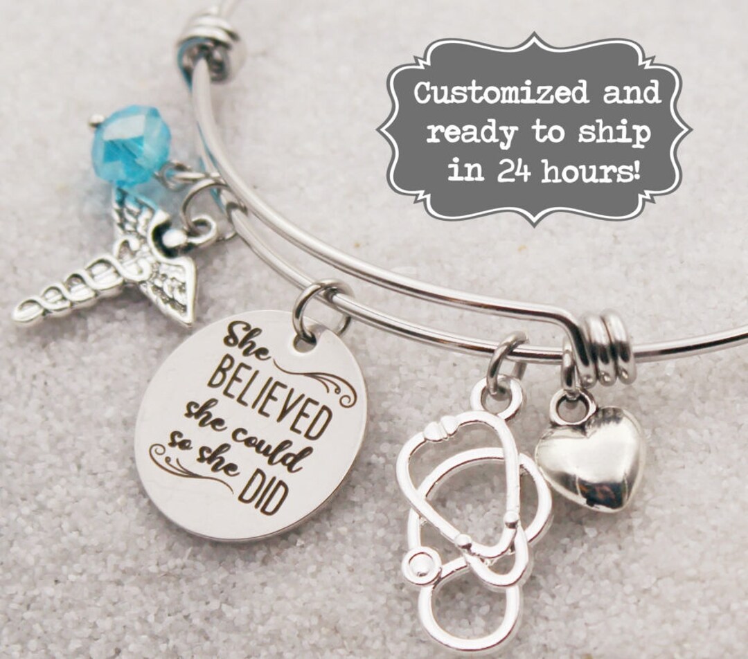 Nursing School Graduation Bangle: Custom Name Charm Bracelet - Etsy