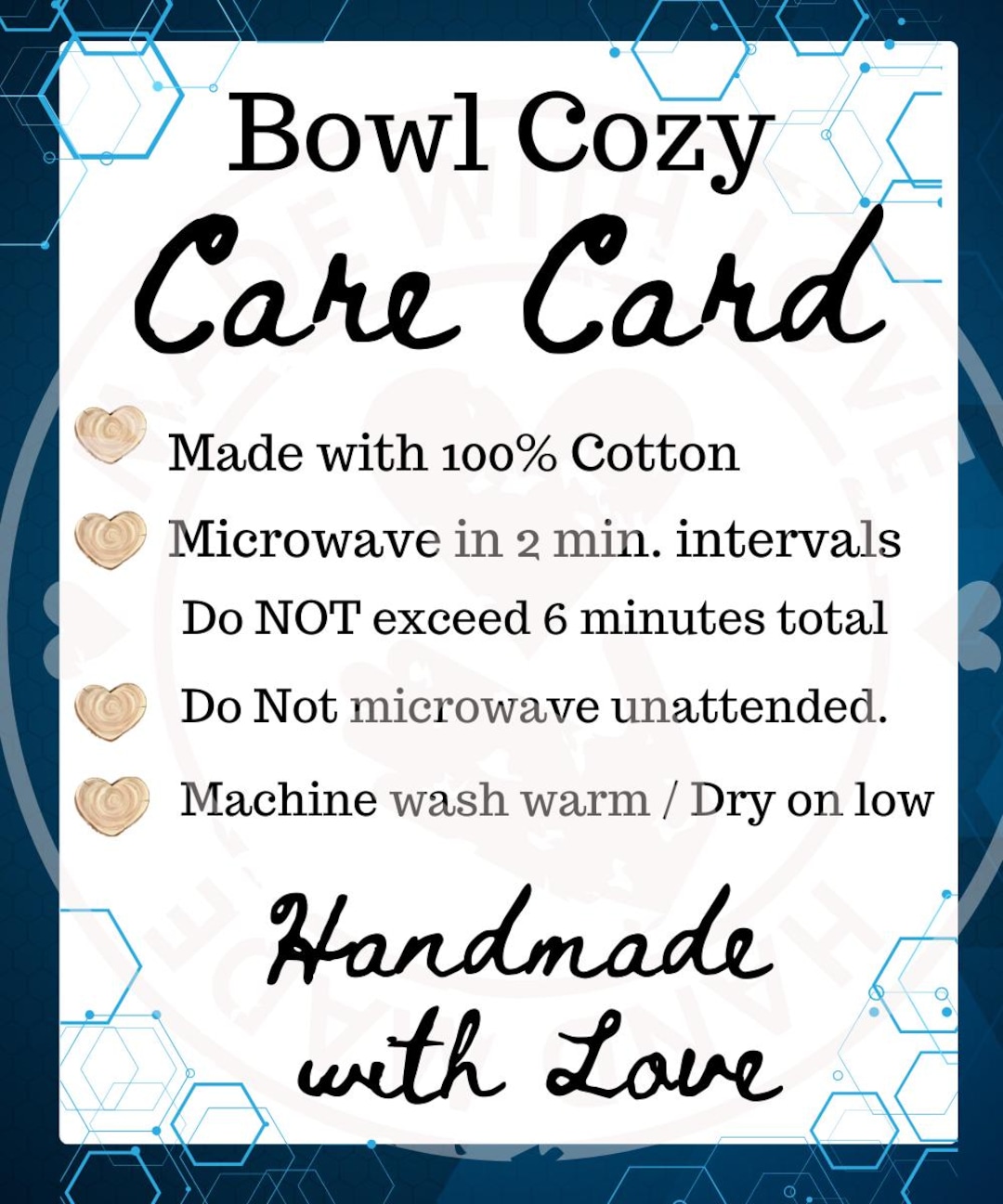 PRINTABLE Care Card for Bowl Cozy Care Cards Instant Download ...