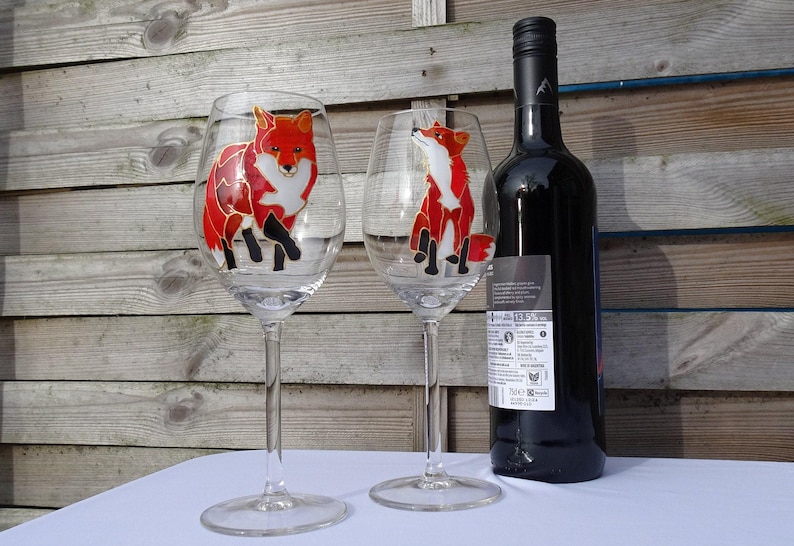 Cute Hand Painted Fox Wine or Beer Glass. Unusual & Different Christmas ...