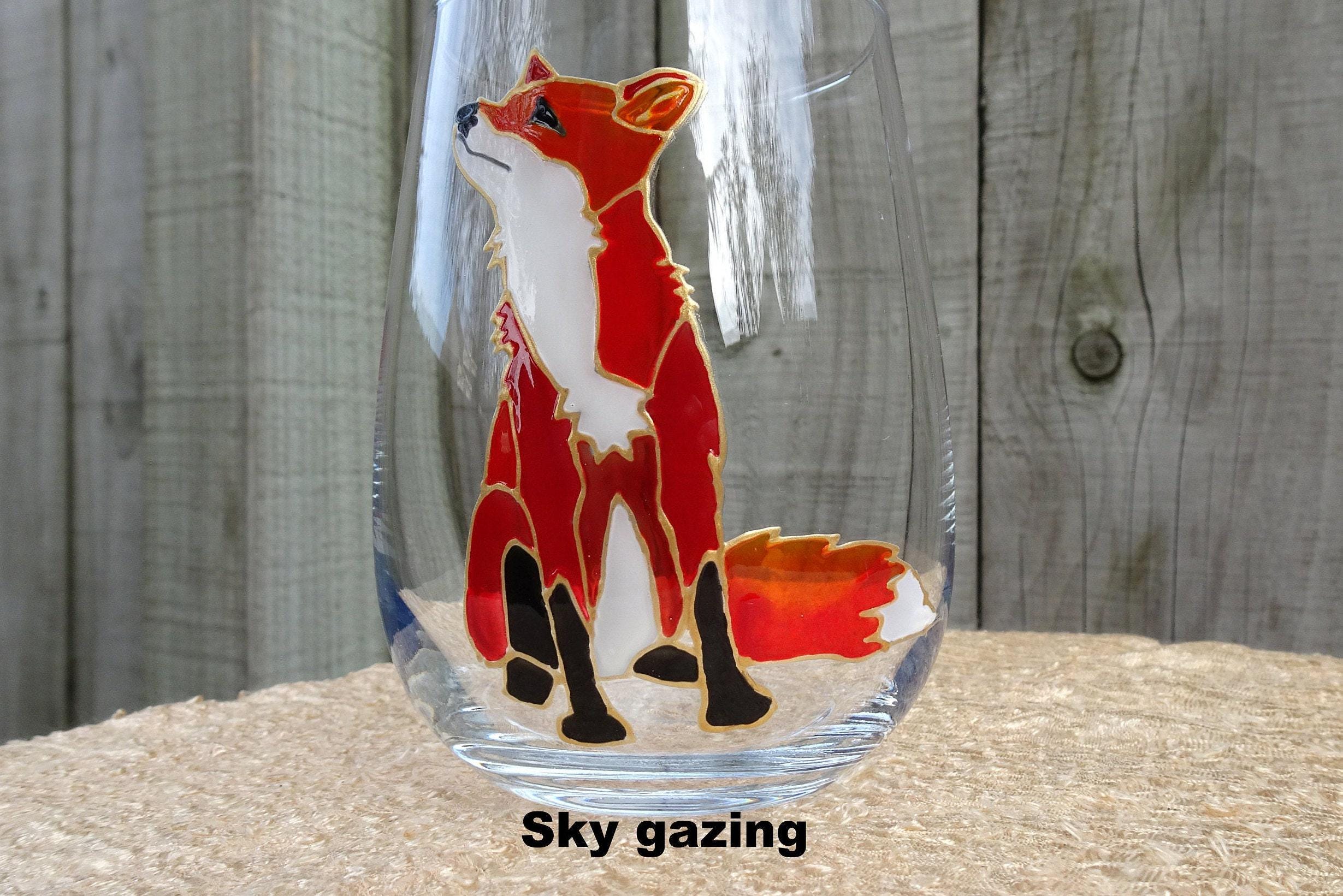 Cute Hand Painted Fox Wine or Beer Glass. Unusual & Different Christmas ...